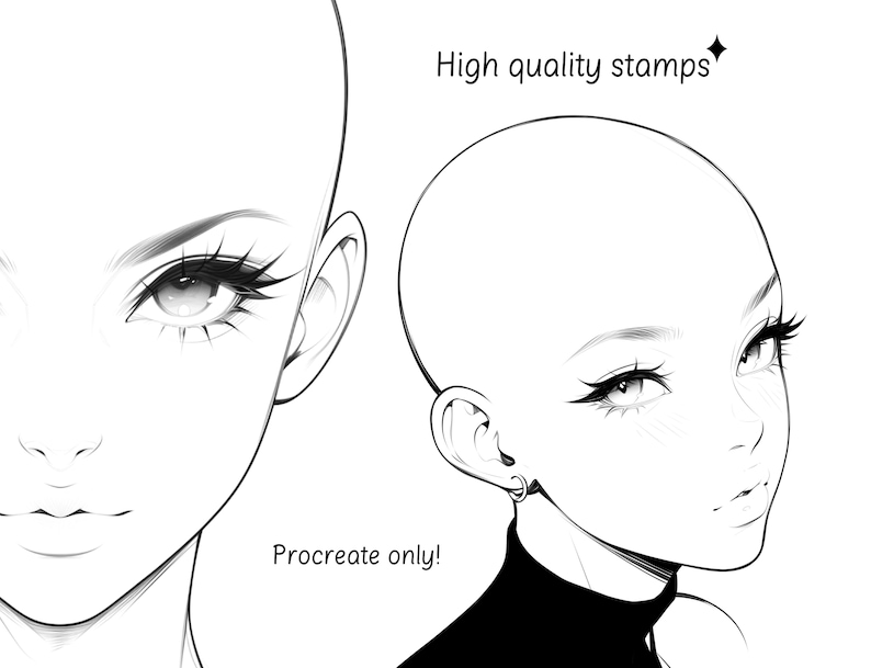 171 Female Base Head Procreate Stamps, Anime Female Face Stamps ...