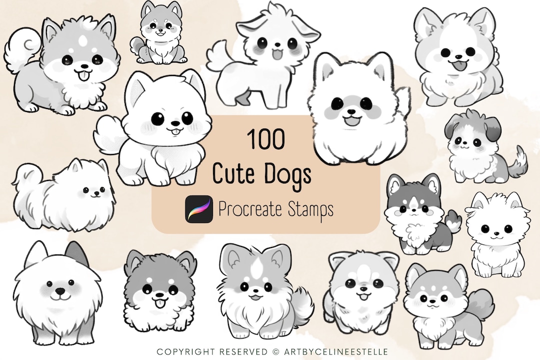 100 Cute Dogs Procreate Stamps, Procreate Dog Brushset, Cute Dog Doodle ...