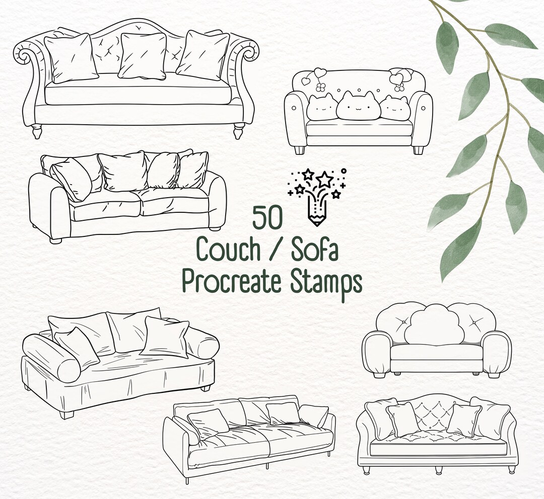 50 Couch Interior Procreate Stamps, Procreate Sofa Stampset, Procreate ...