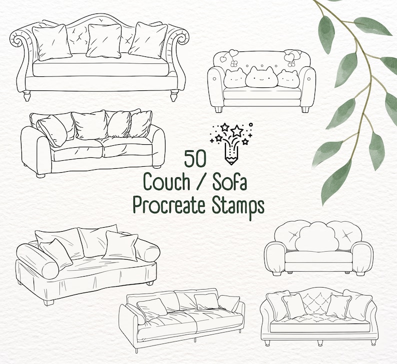 50 Couch Interior Procreate Stamps Procreate Sofa Stampset - Etsy