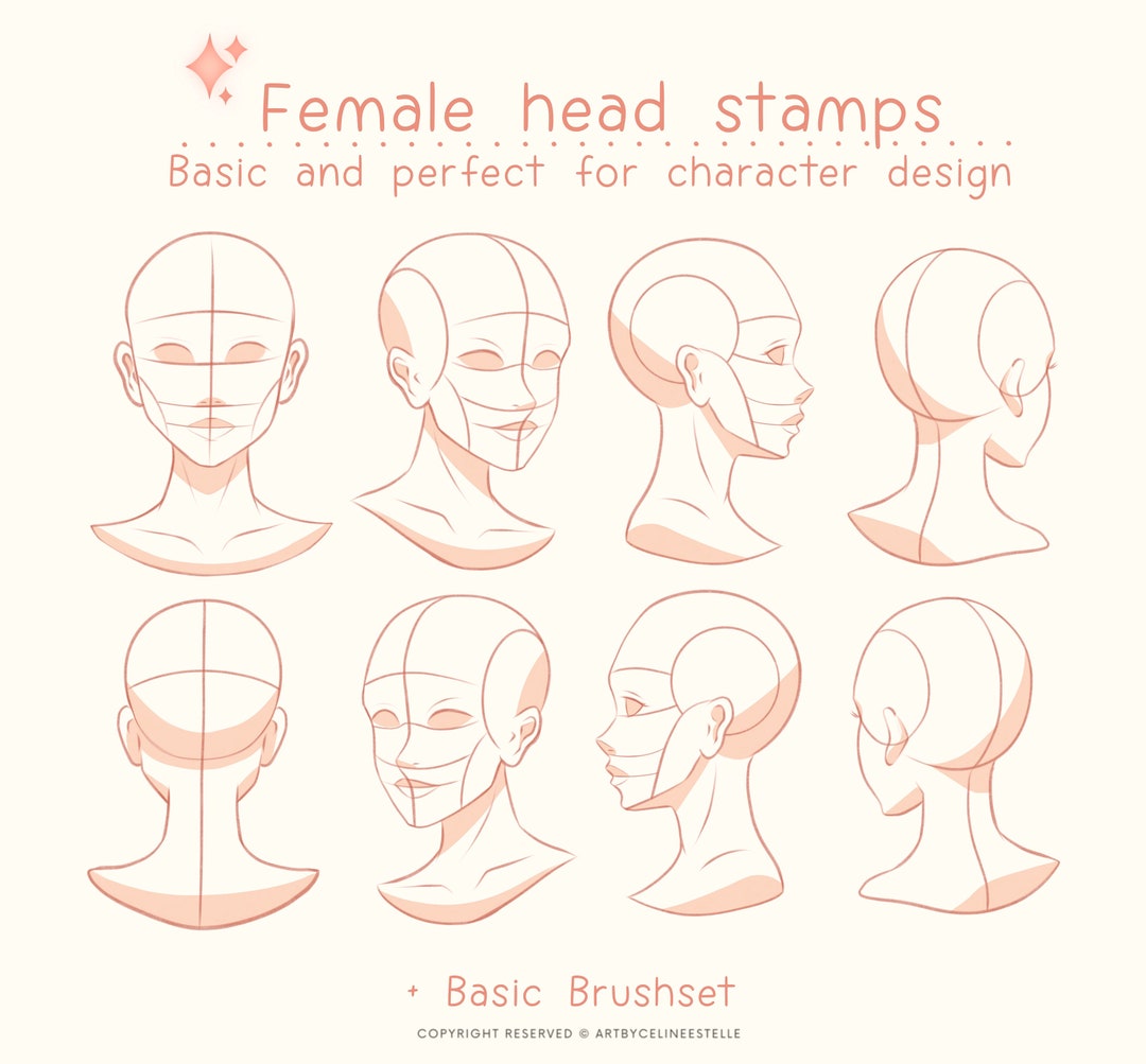 Procreate Head Stamps, Portrait Stamps, Head Stamps, Female Face Stamps ...