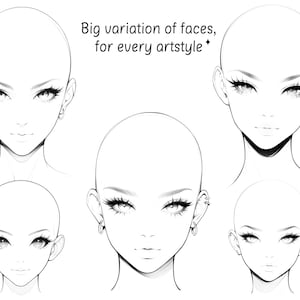 171 Female Base Head Procreate Stamps, Anime Female Face Stamps ...