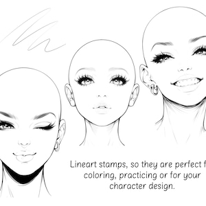 171 Female Base Head Procreate Stamps, Anime Female Face Stamps ...