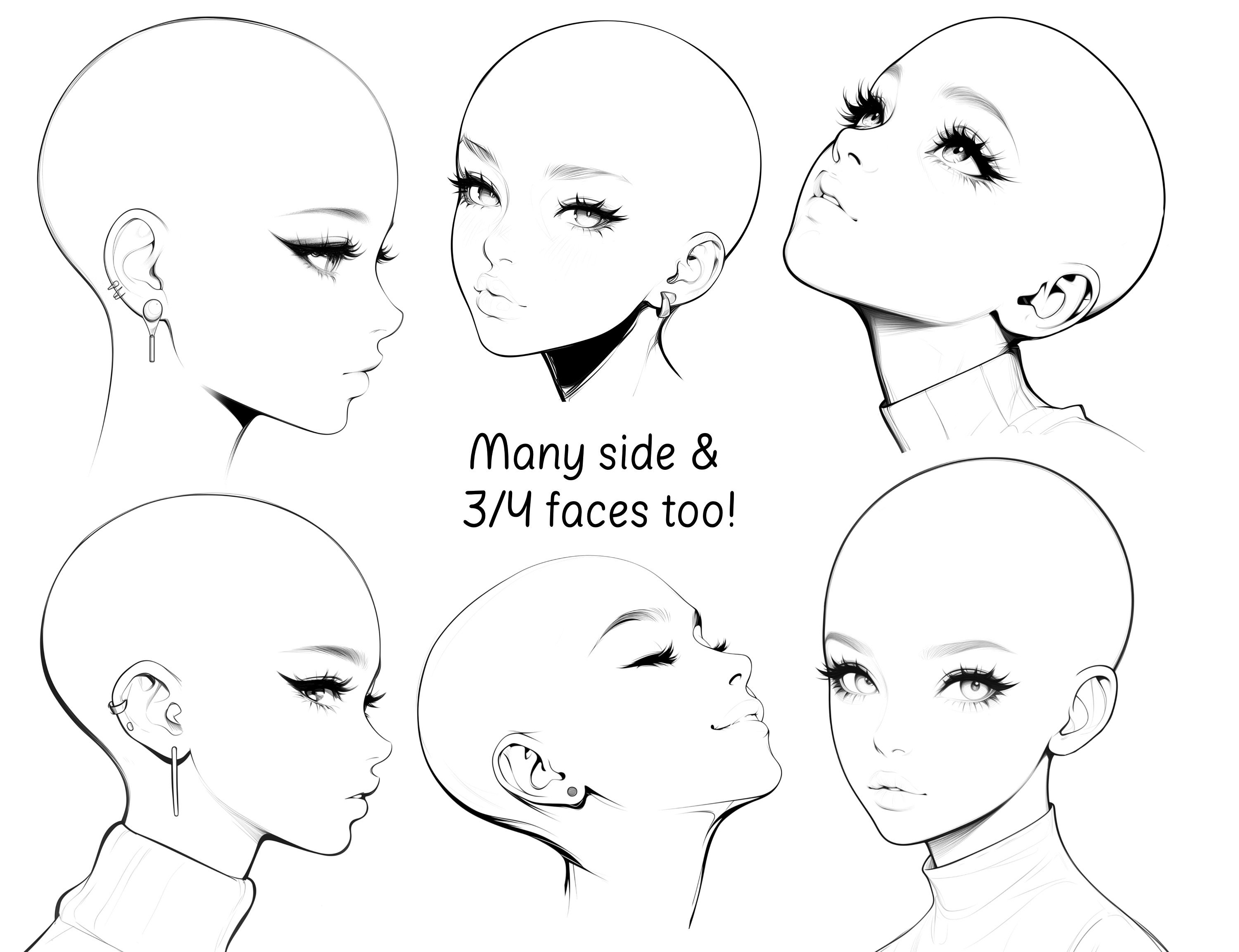 171 Female Base Head Procreate Stamps, Anime Female Face Stamps ...