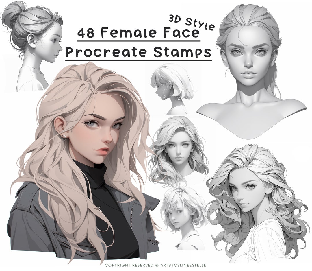Female Face Stamps for Procreate, Girl Portrait Procreate Brushset ...