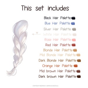 12 Hair Color Palettes for Procreate, Procreate Hair Palette, Procreate ...