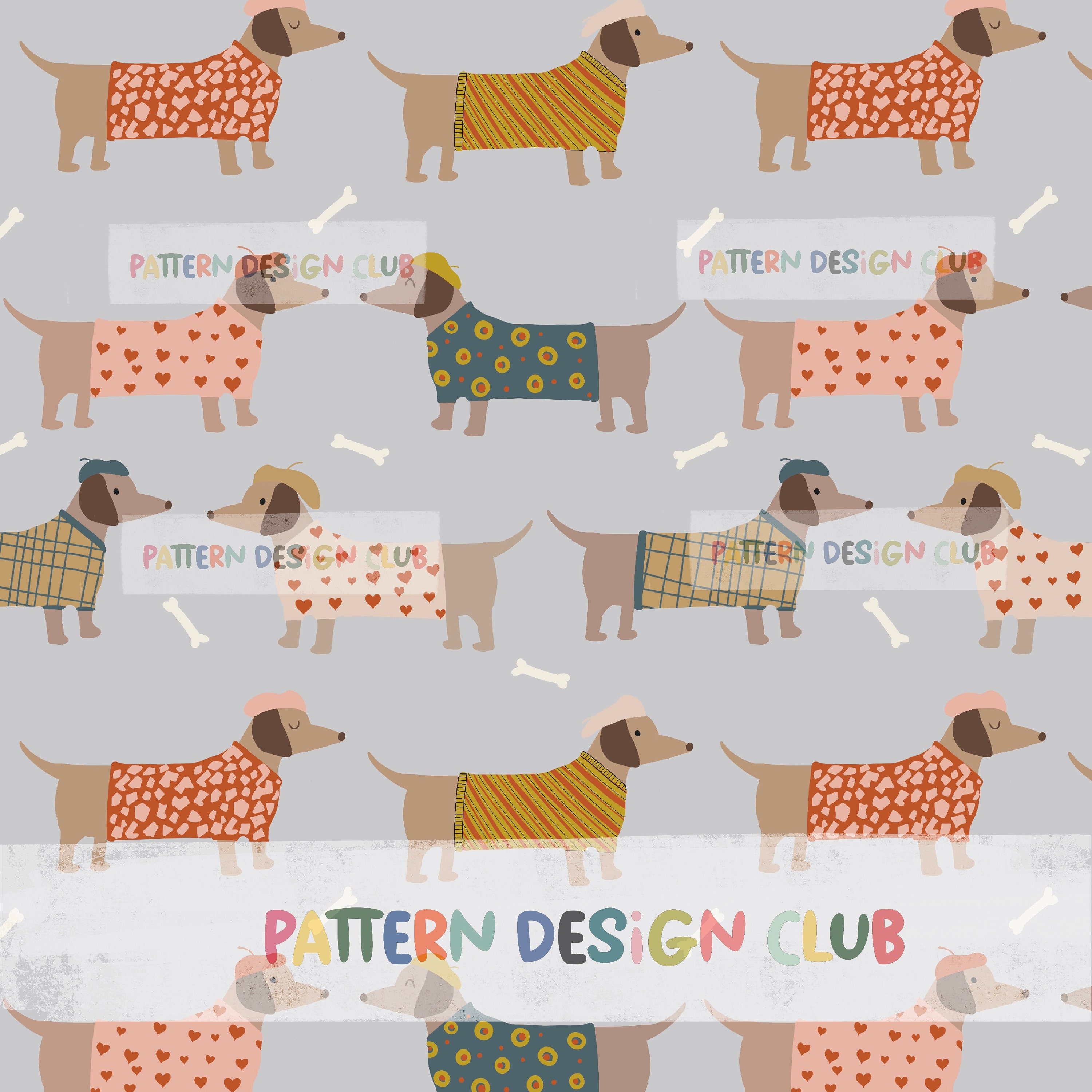Set of 3 Jpegs, Dogs Seamless Pattern for Commercial Use, Dachshund ...