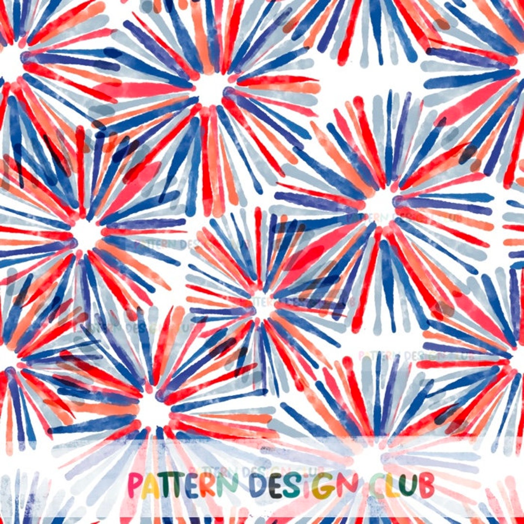 July 4th Fireworks Watercolor Seamless Pattern File, Fourth of July ...