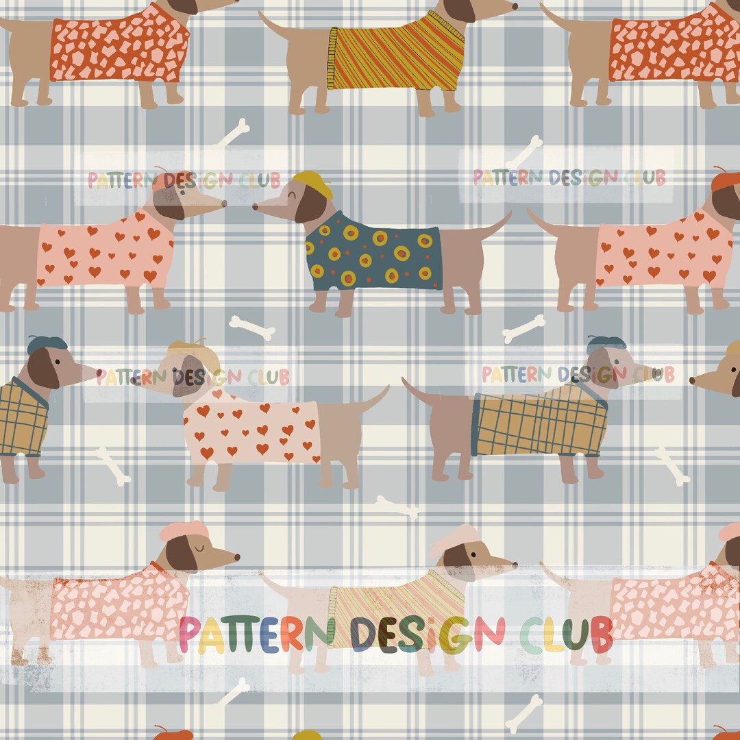 Set of 3 Jpegs, Dogs Seamless Pattern for Commercial Use, Dachshund ...