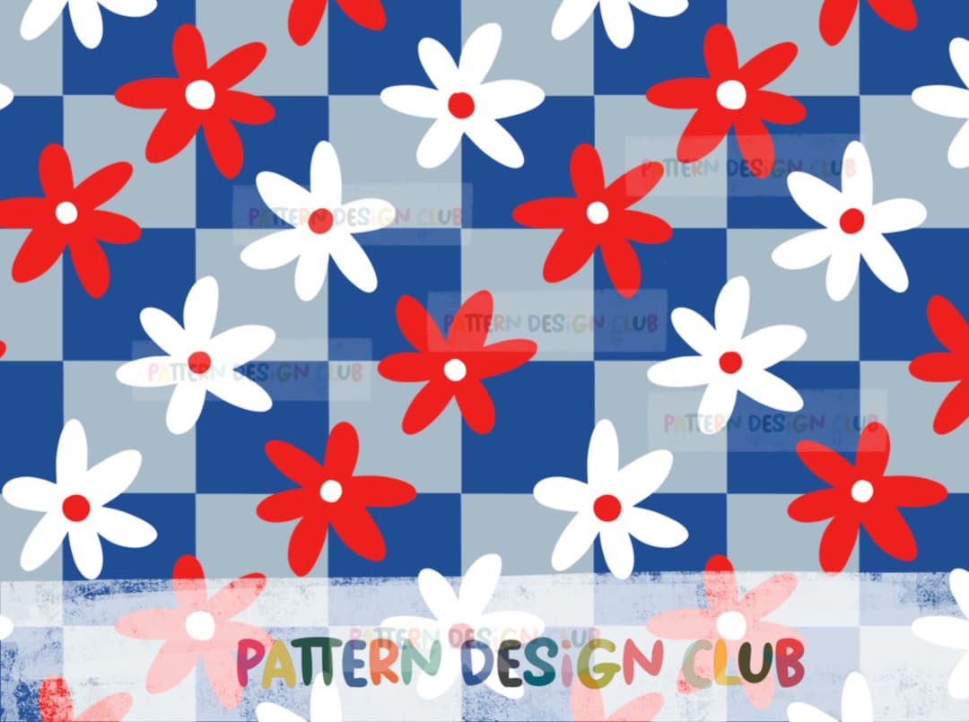 July 4th Red Blue Check Seamless Pattern File, Fourth of July Seamless ...
