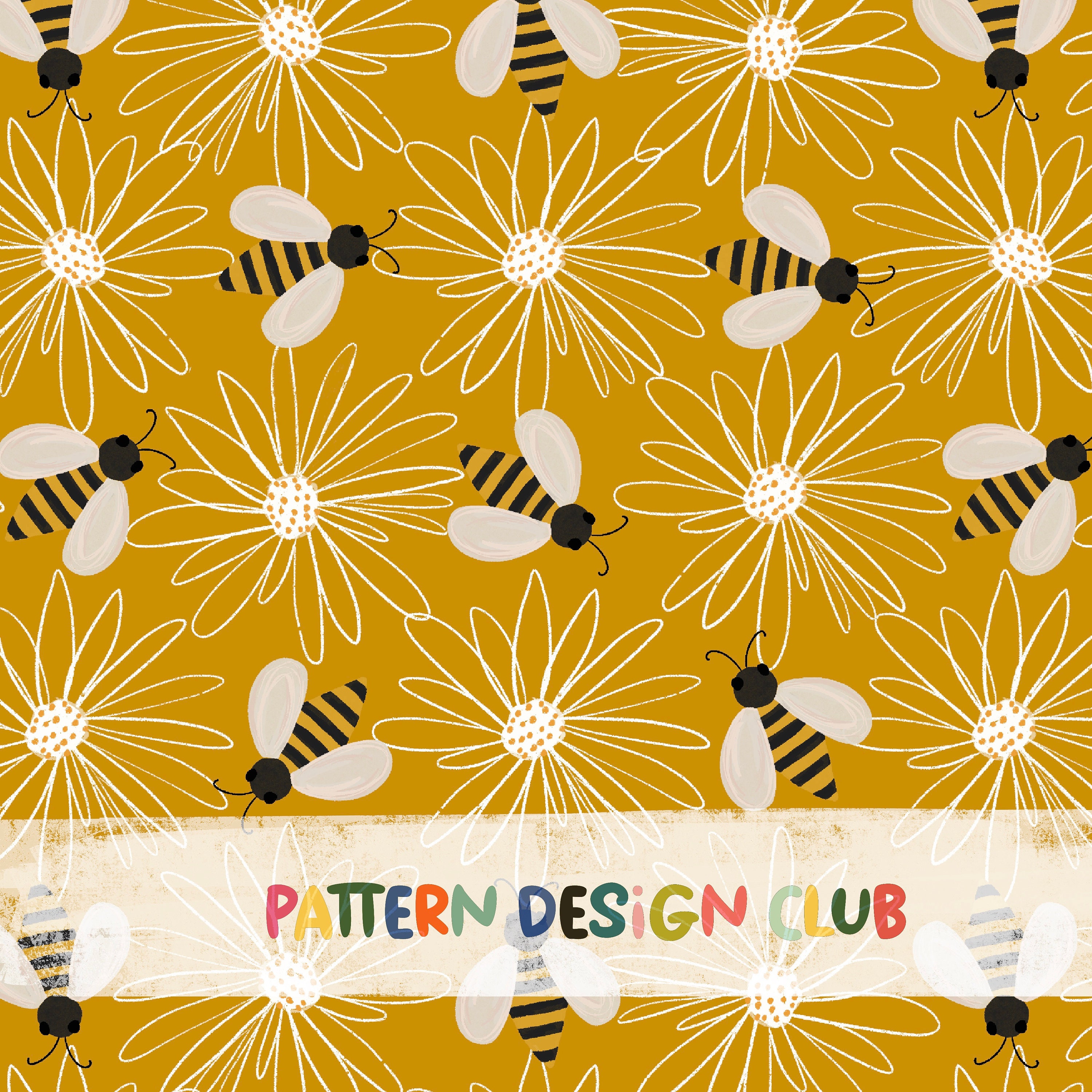 Honey Bee, Bees Daisies Seamless Pattern Design File for Commercial Use, Daisies Seamless ...