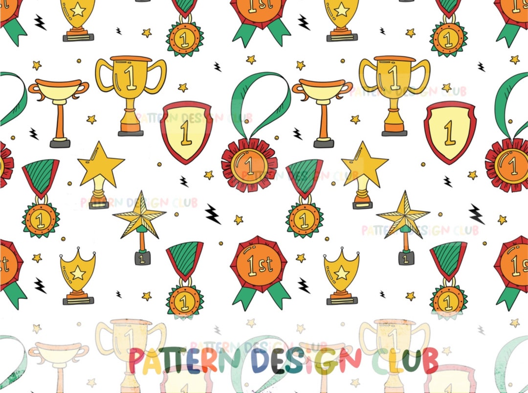 Medals Trophies Seamless Pattern Design, Gender Neutral Winner Seamless ...