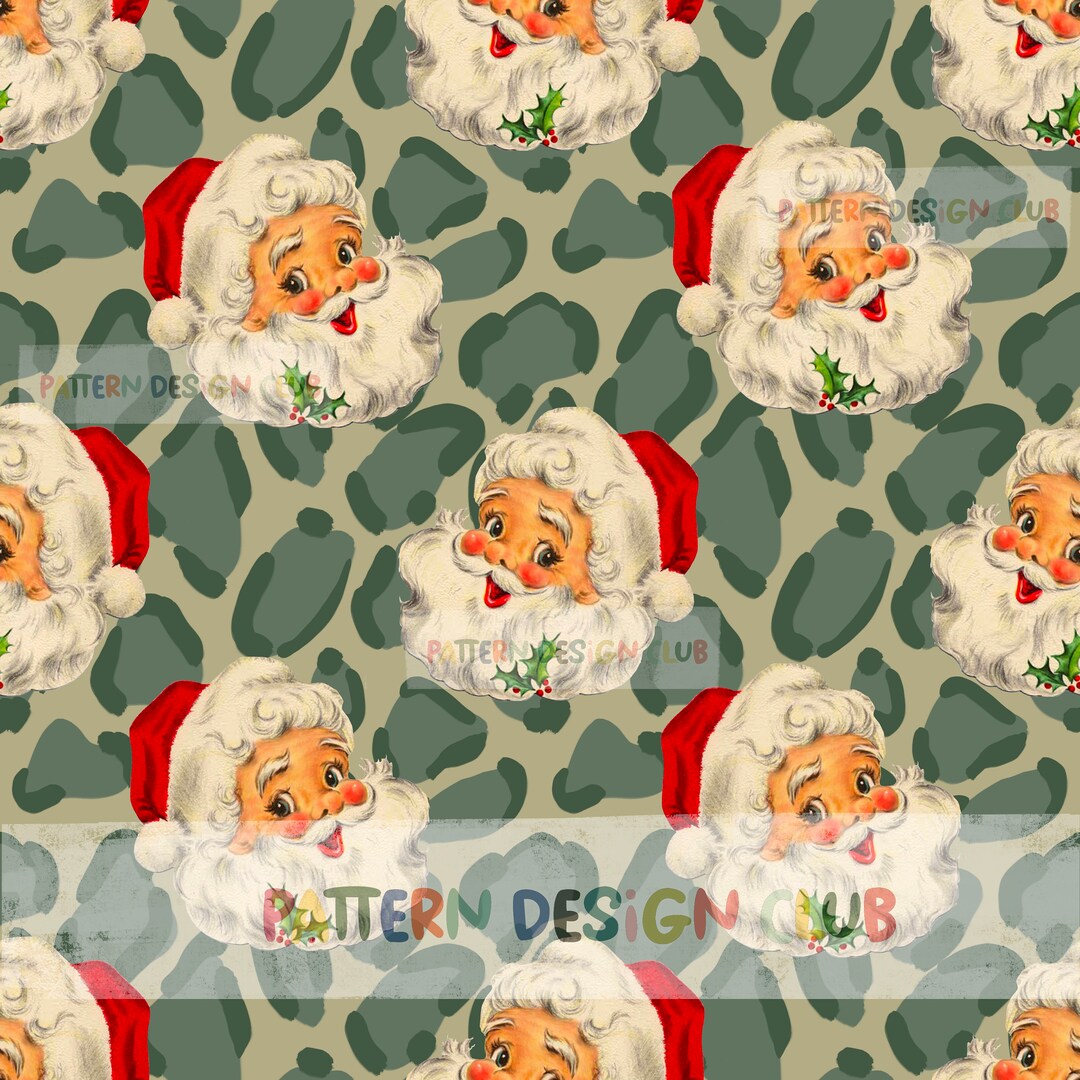 Leopard Print Christmas Seamless Pattern for Commercial Use, Vintage ...