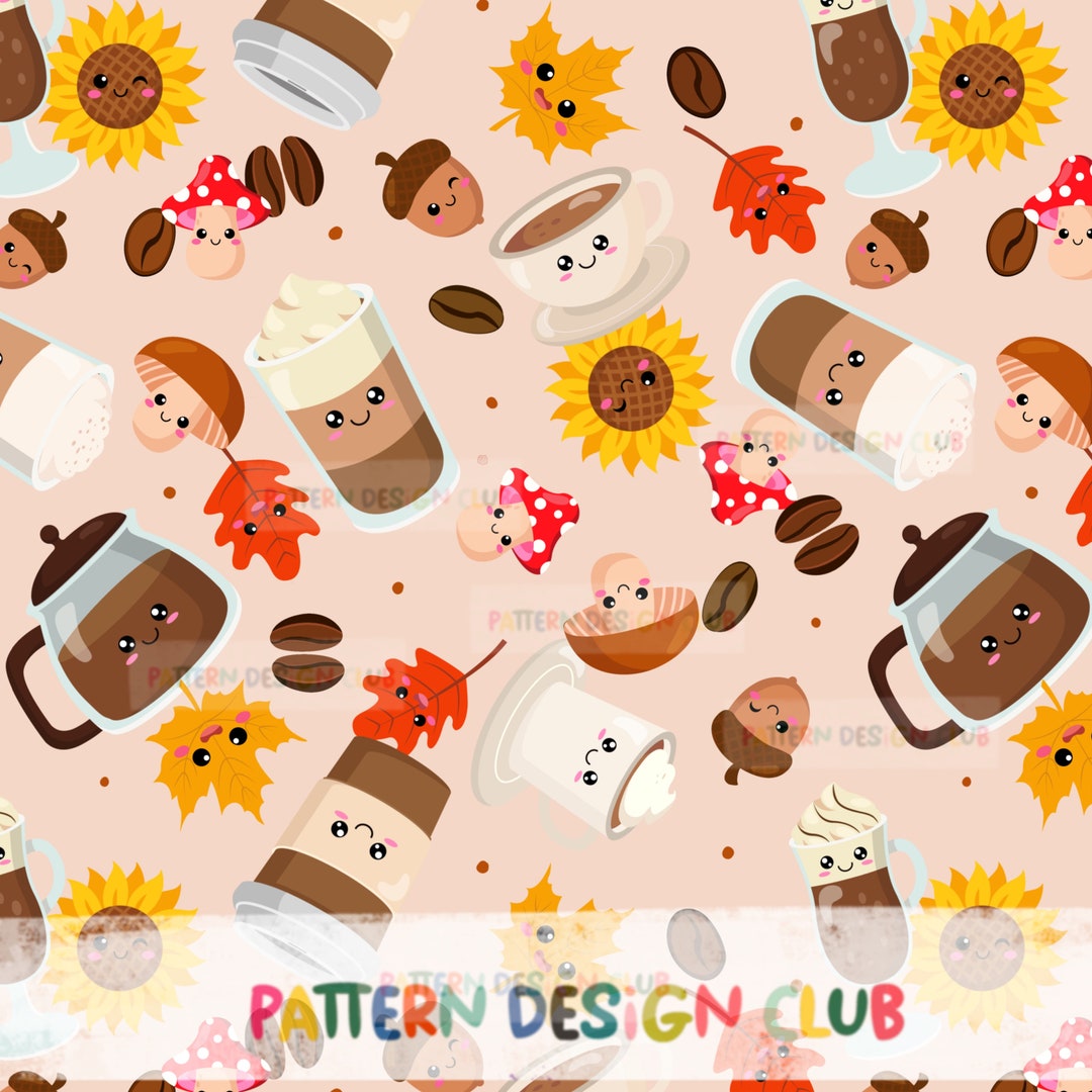 Kawaii Fall Seamless Pattern Design, Fall Leaves Seamless File, Autumn ...