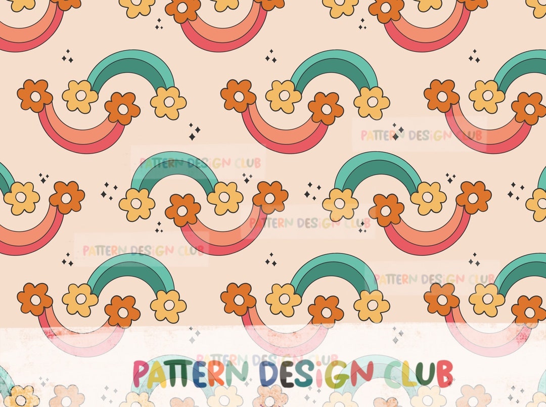 Retro Groovy Rainbow Daisy Seamless Pattern File, Retro Summer Florals ...