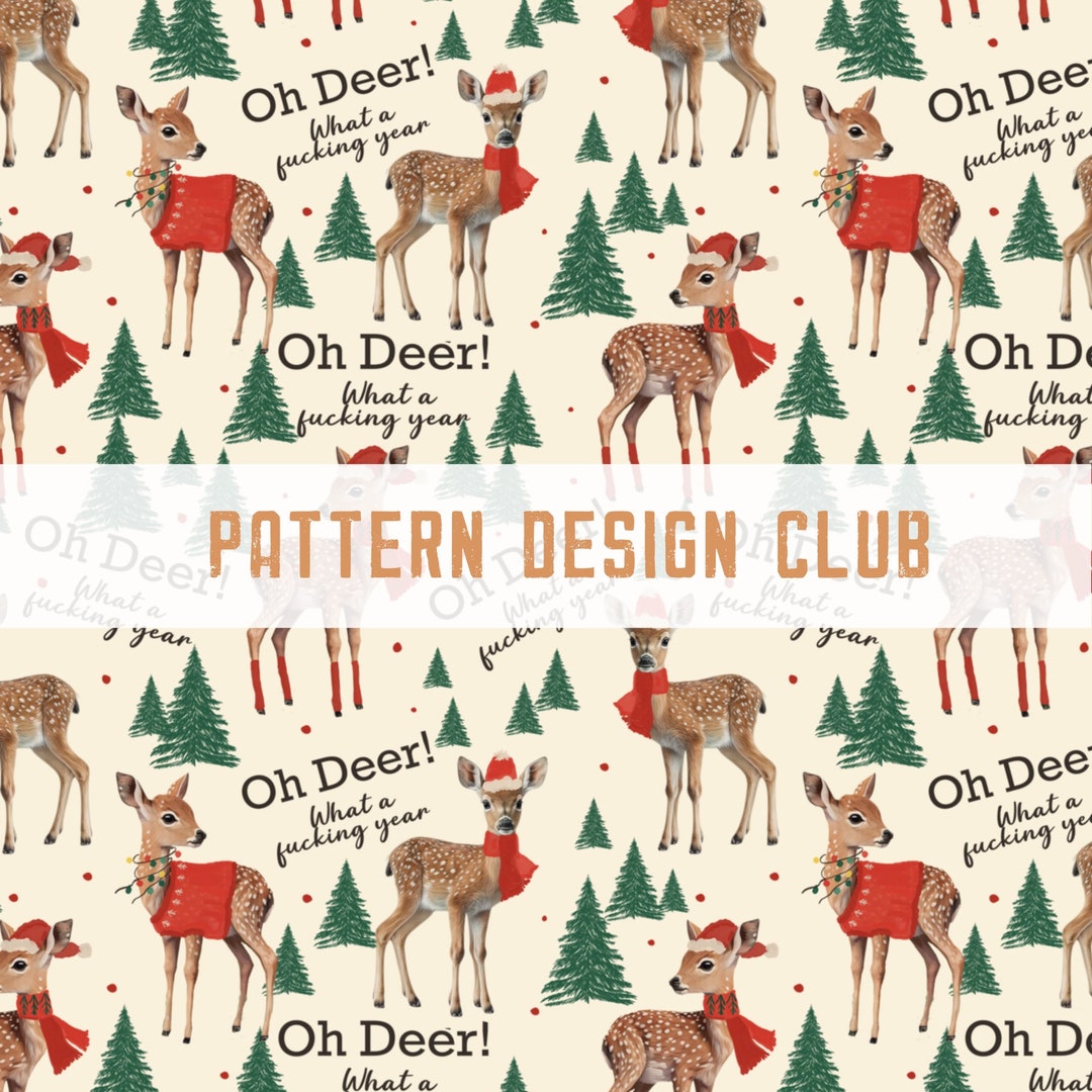 Deer Christmas Swear Words Seamless Pattern, Christmas Adult Rude Words ...