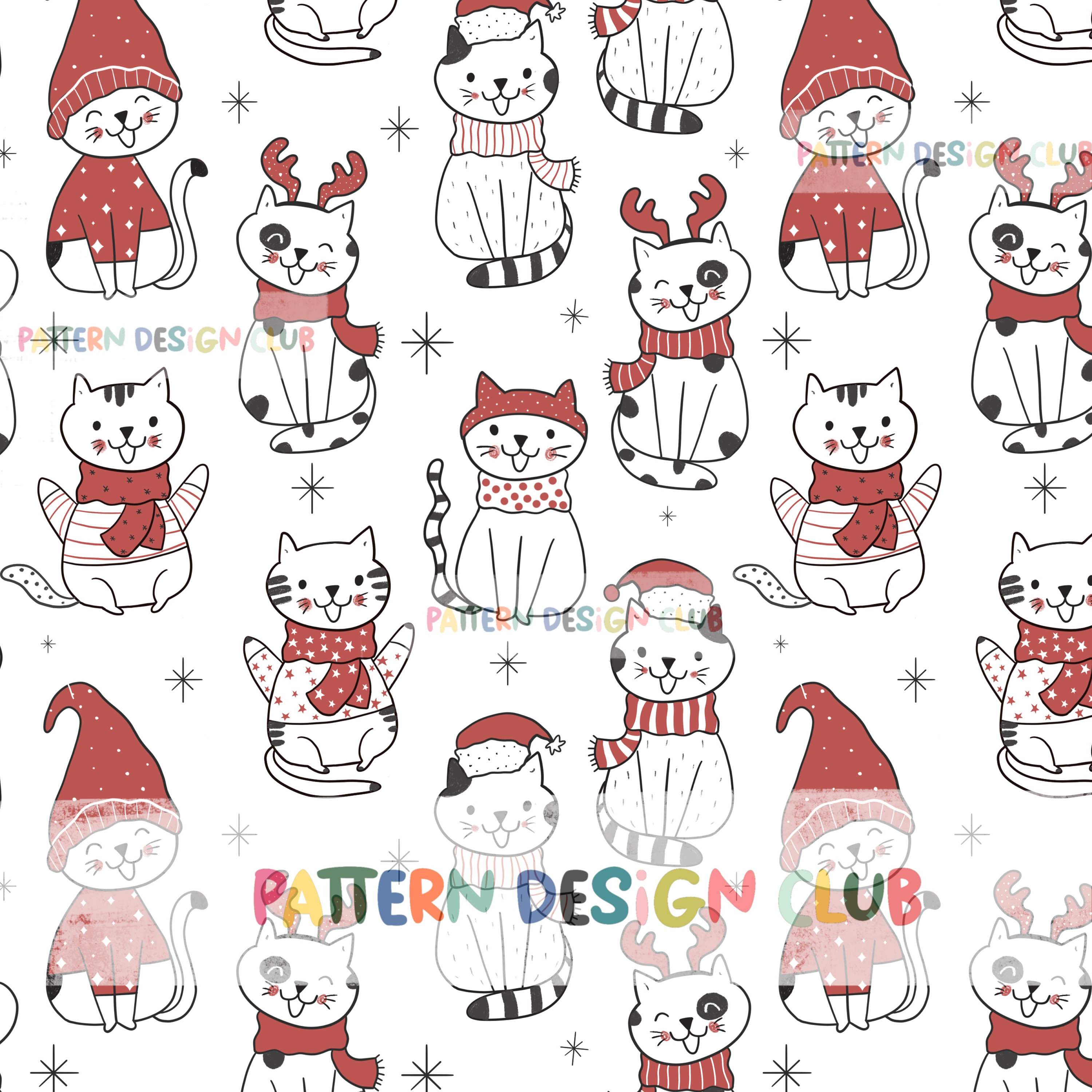 Christmas Cat Seamless File, Cats Digital Print, Cats Seamless Digital ...