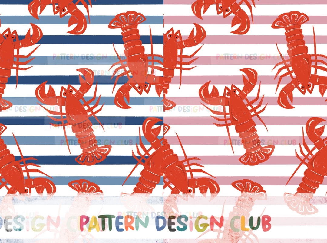 Set of 2 - Marine Underwater Lobster Seamless Pattern File, Summer ...
