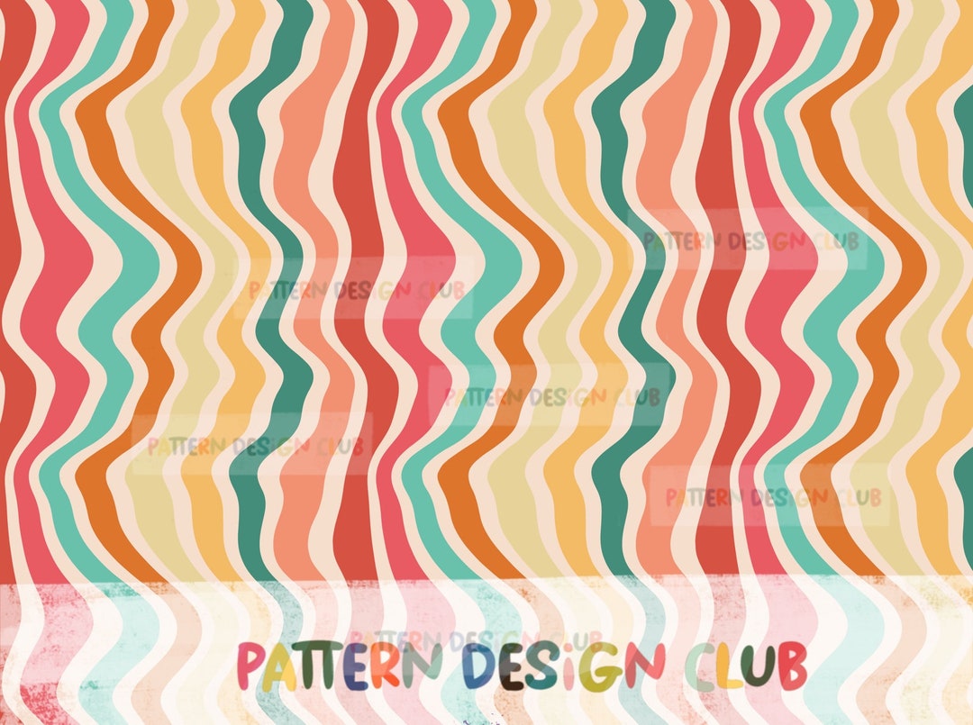 Retro Groovy Stripes Seamless Pattern File, 70s Wavy Rainbows Groove ...