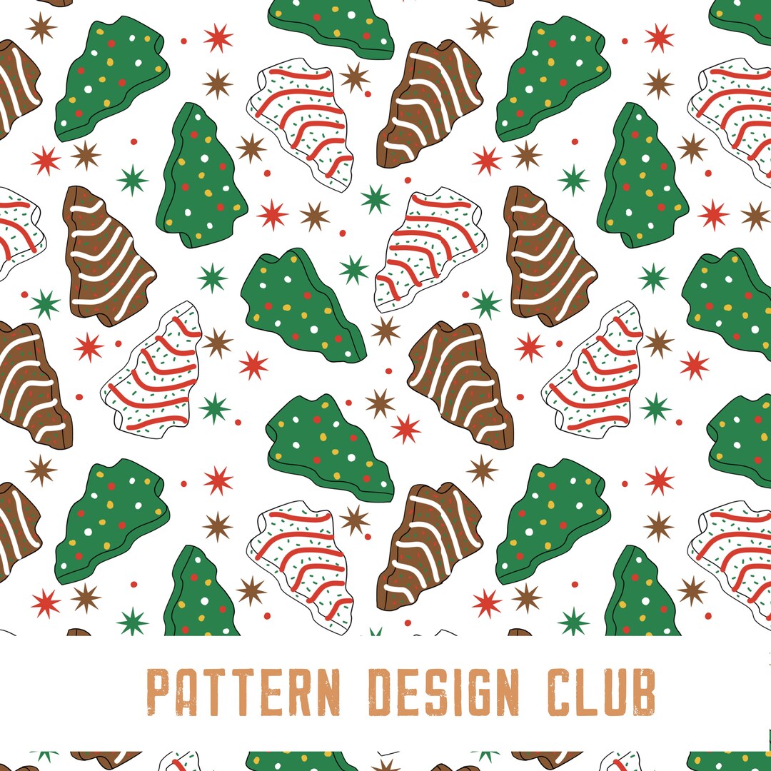Christmas Tree Cakes Seamless Digital Pattern File, Holiday Snack ...