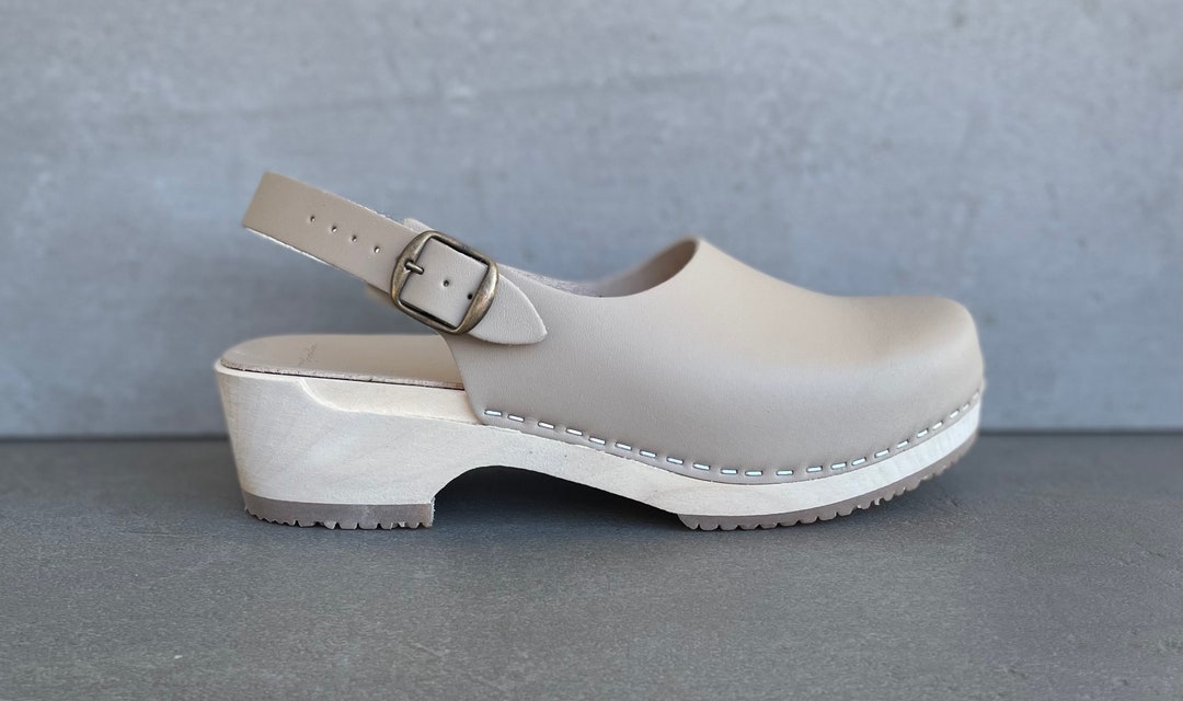 Swedish VEGAN Clogs, Lotta Low Heel, Beige. Made in Sweden. - Etsy