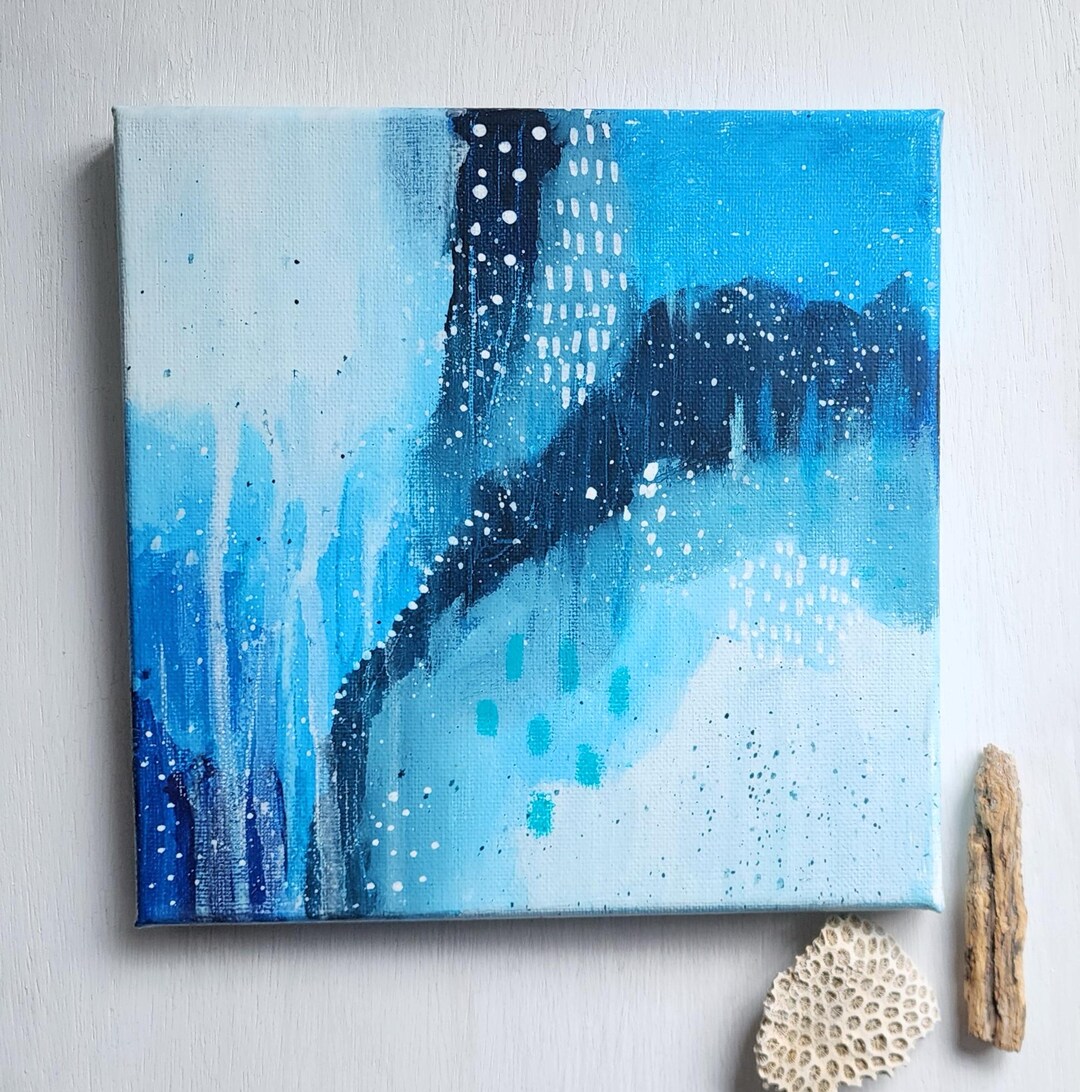Small Canvas Original Art, Ocean Blue Acrylic Art No 1, Artwork 8 X 8 ...