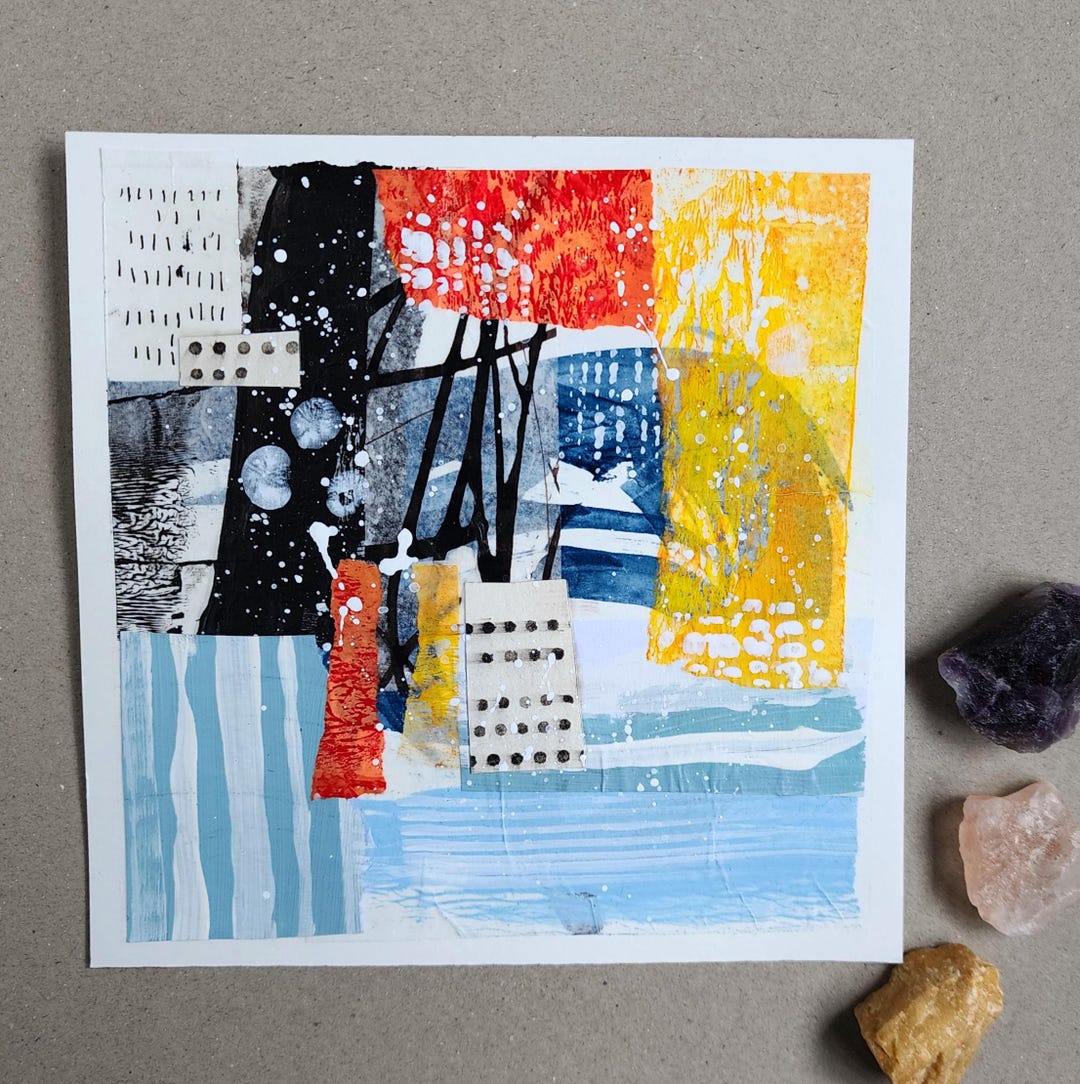 Original Abstract Watercolor Collage Art, Handmade Mixed Media, 6x6" - Etsy