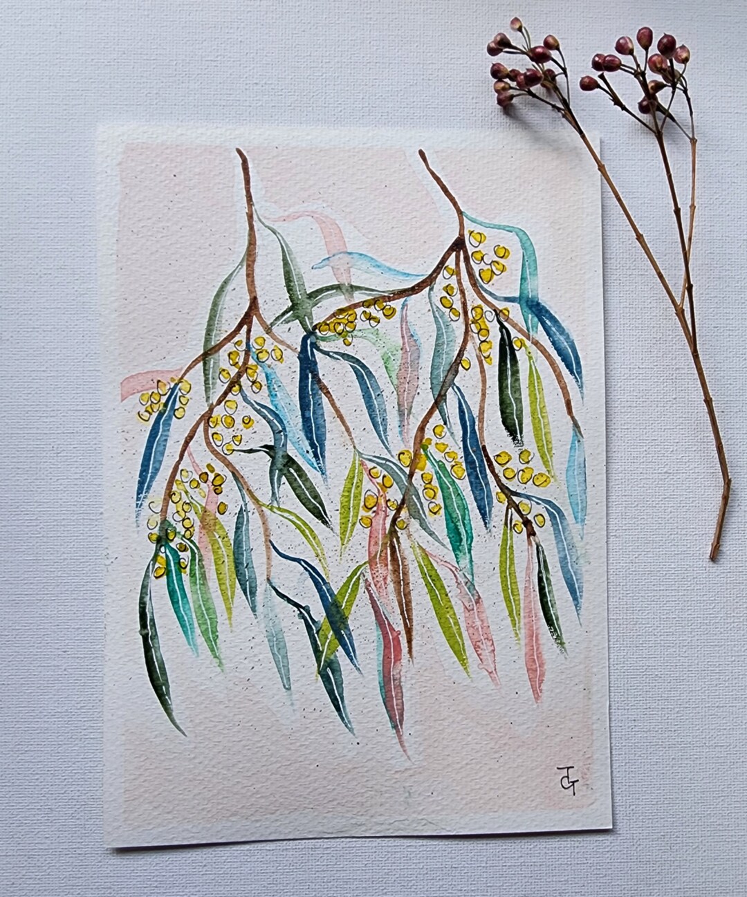 Abstract Wattle Leaves Art, Original Abstract Wattle Leaves, Minimalist ...