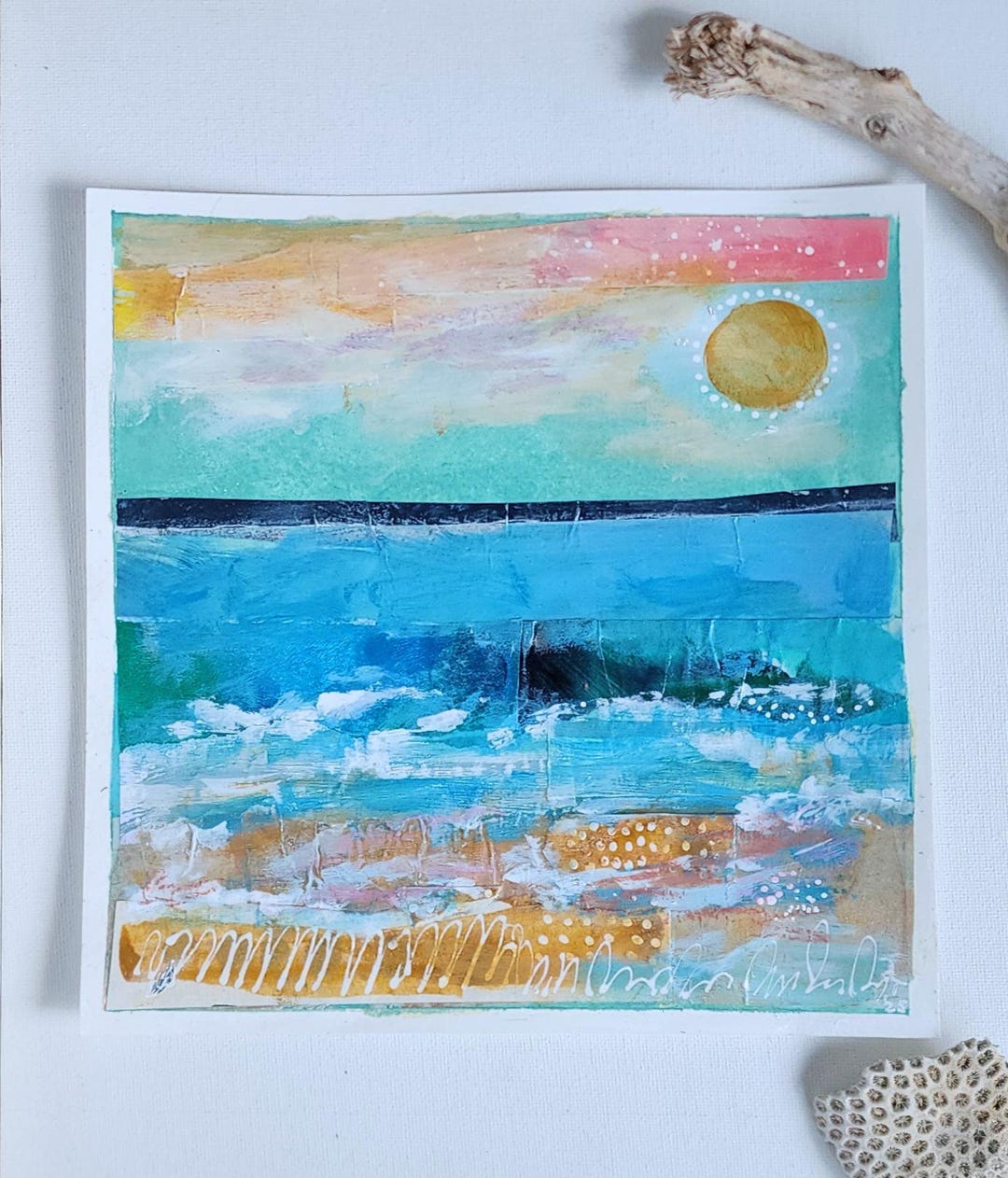 Abstract Seascape Collage Art No 1, Original Art on Paper, Minimalist ...