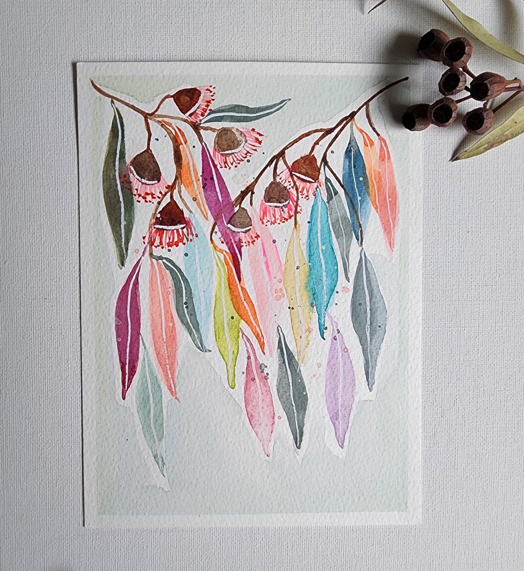 Watercolour Gum Leaf Art, Original Colourful Leaves Art NO 3 , Abstract ...