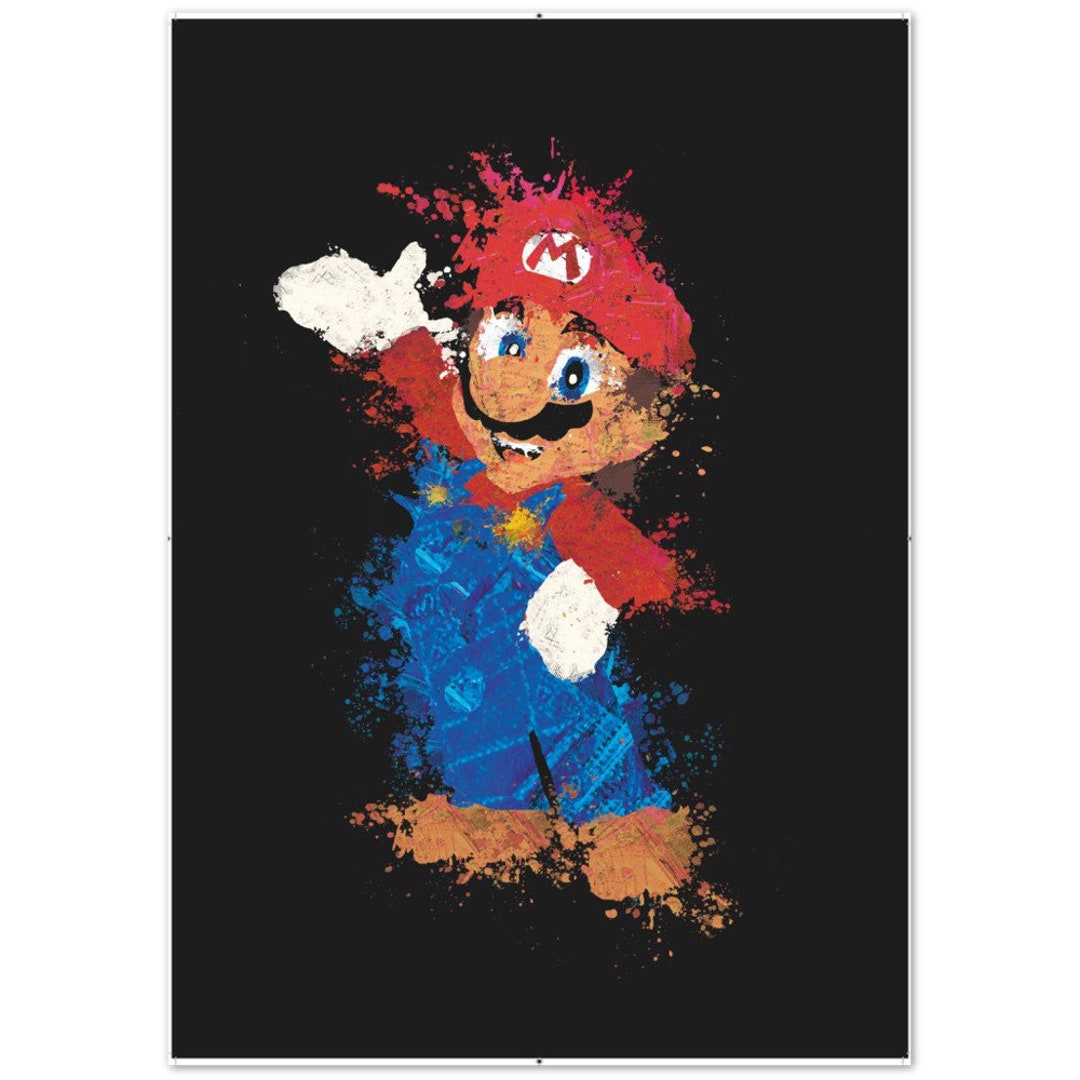Super Mario Wall Art Print | Colorful Splatter Art | Game Room Art ...