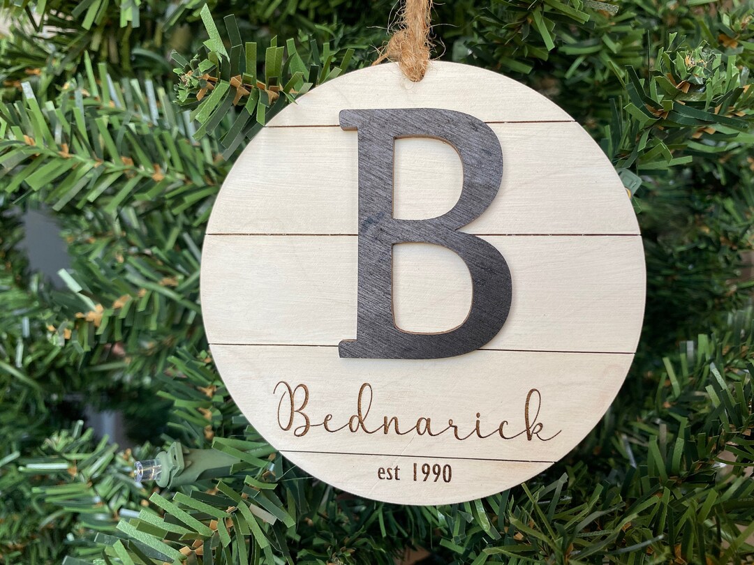 Personalized Wooden Christmas Ornament: Last Name Initial, Engraved ...