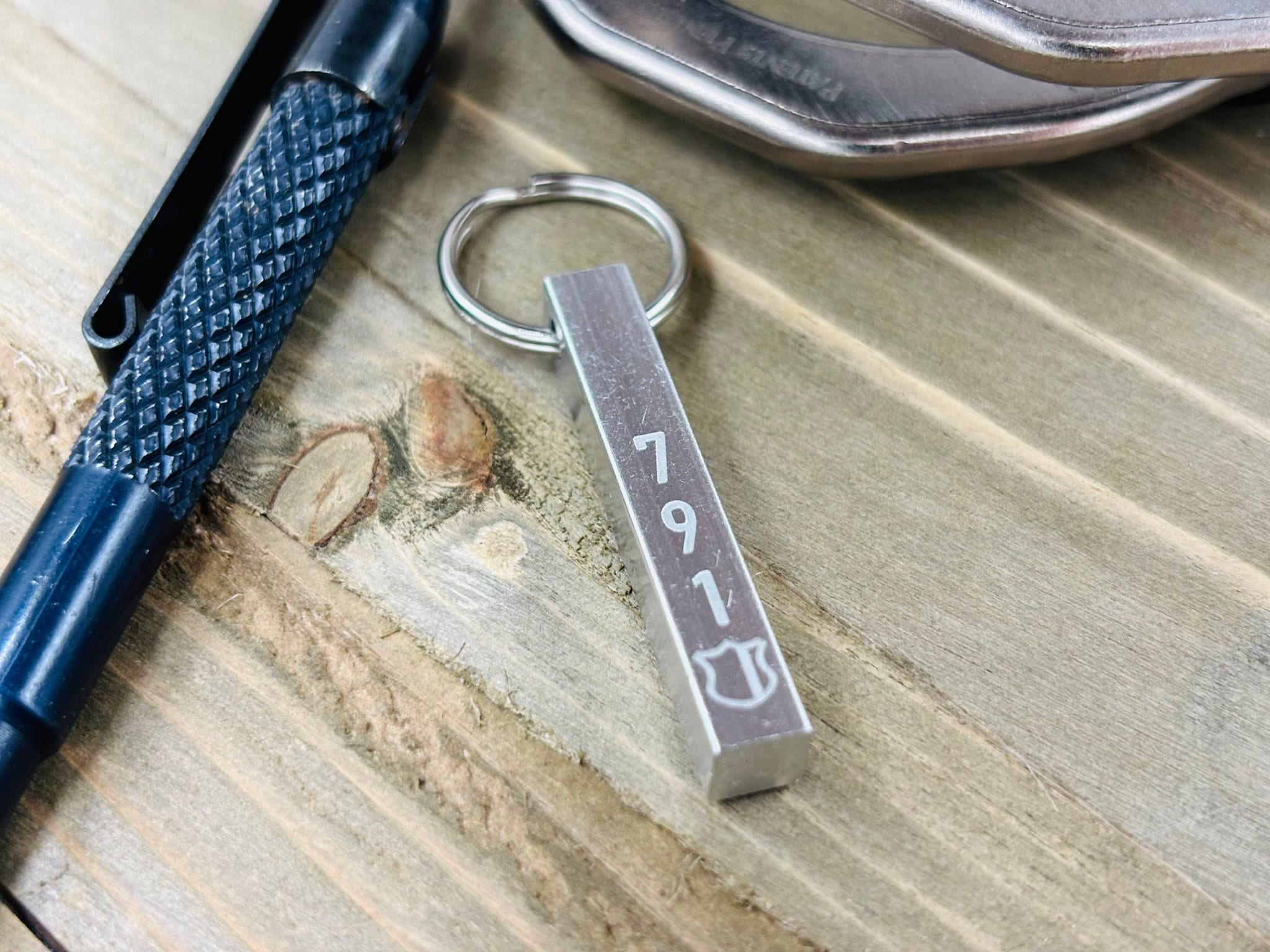 Personalized Police Badge Number Keychain: St. Michael Engraving ...