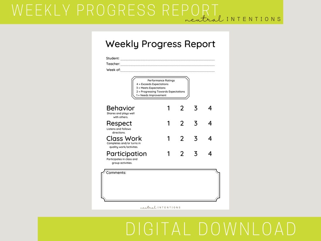 Weekly Progress Report | Preschool Learning | Student Report - Etsy