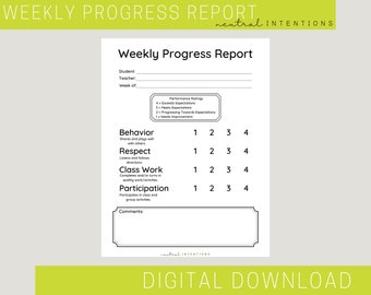 Weekly Progress Report | Preschool Learning | Student Report - Etsy
