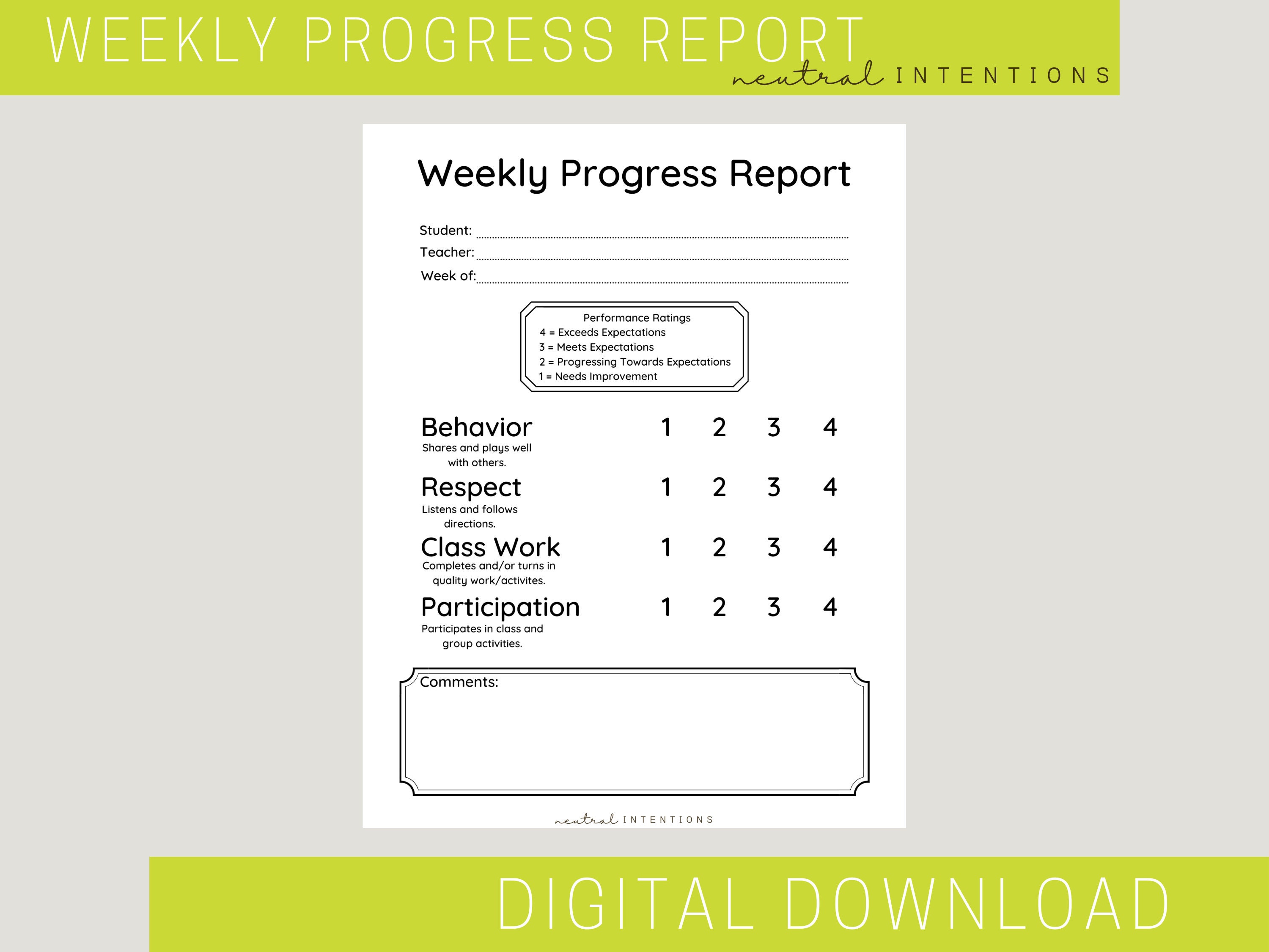 Weekly Progress Report | Preschool Learning | Student Report - Etsy