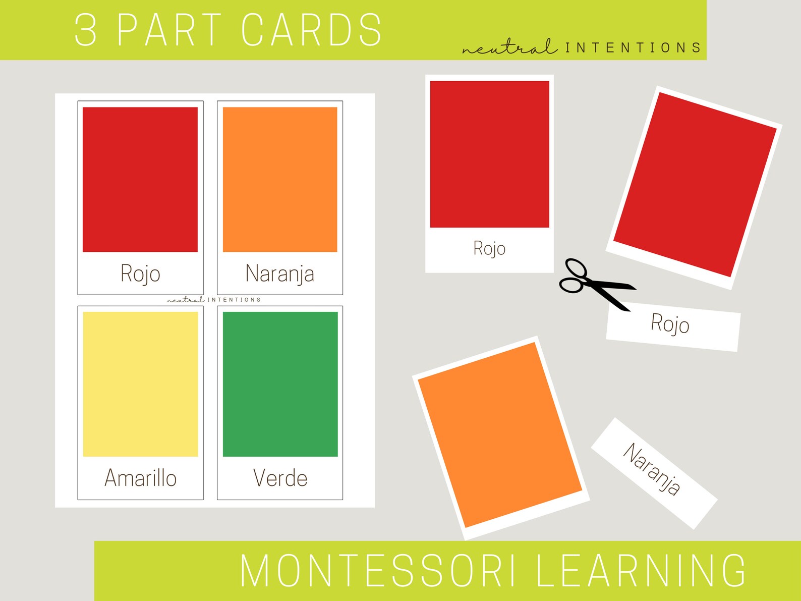 SPANISH Minimal Color Flashcards | Printable | Montessori | Preschool ...