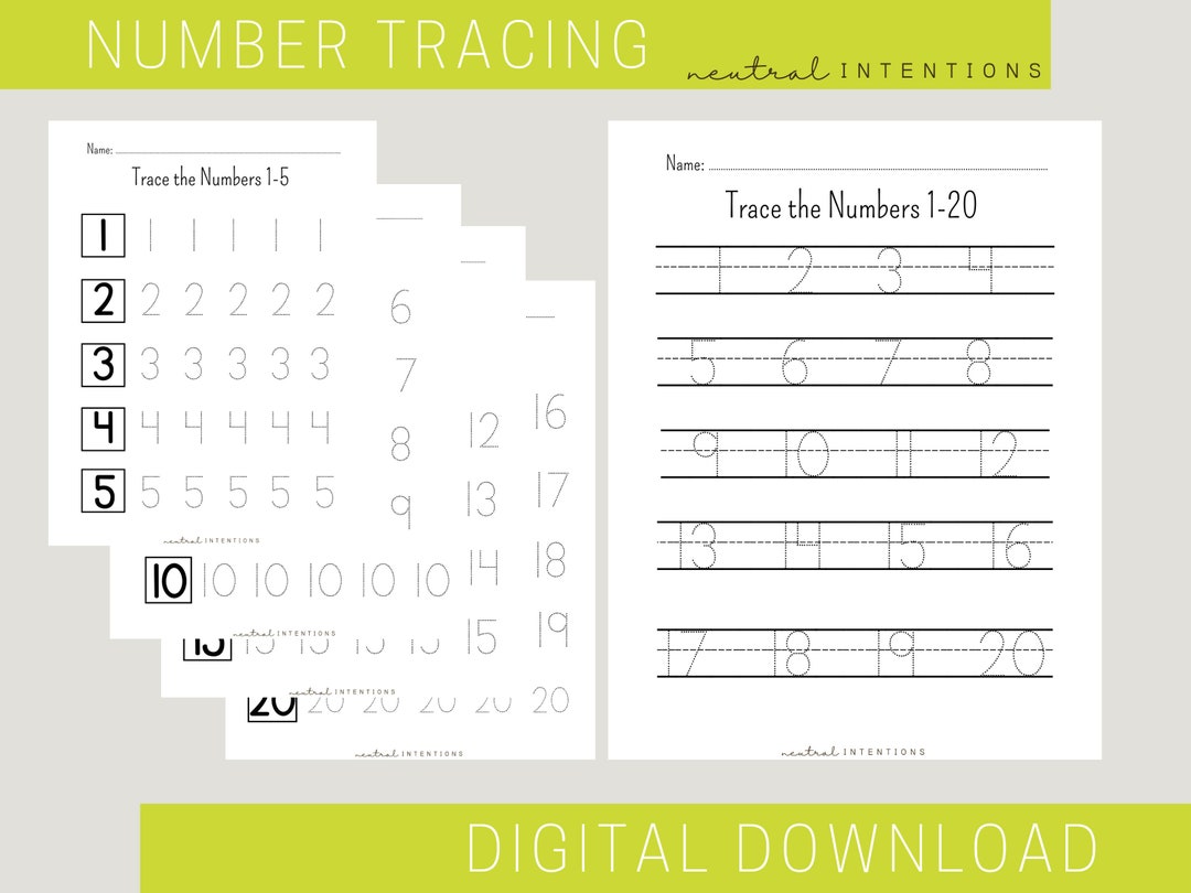 Number Tracing Worksheets | 1-20 | Preschool | Homeschool Learning - Etsy