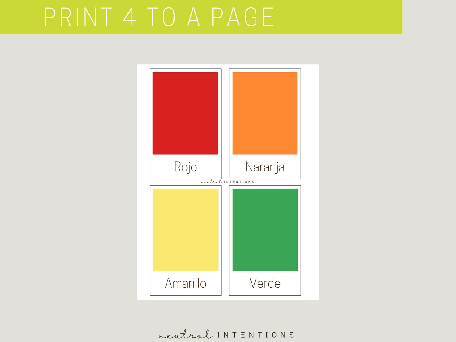 SPANISH Minimal Color Flashcards | Printable | Montessori | Preschool ...