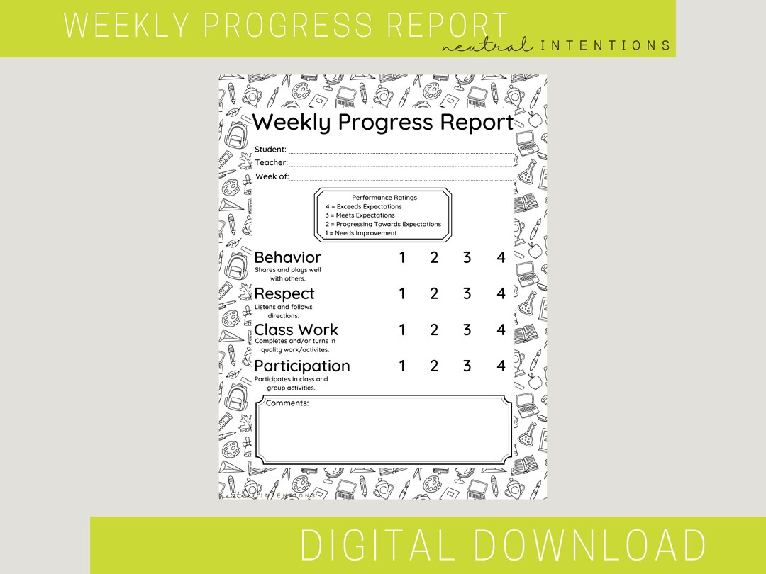 Weekly Progress Report | Preschool Learning | Student Report - Etsy