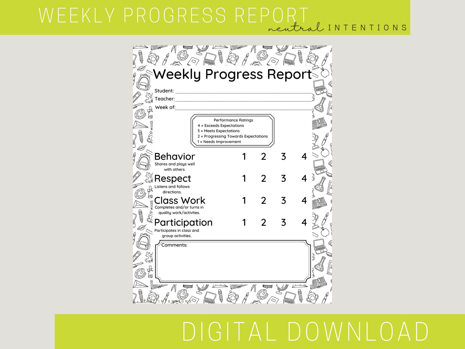 Weekly Progress Report | Preschool Learning | Student Report - Etsy