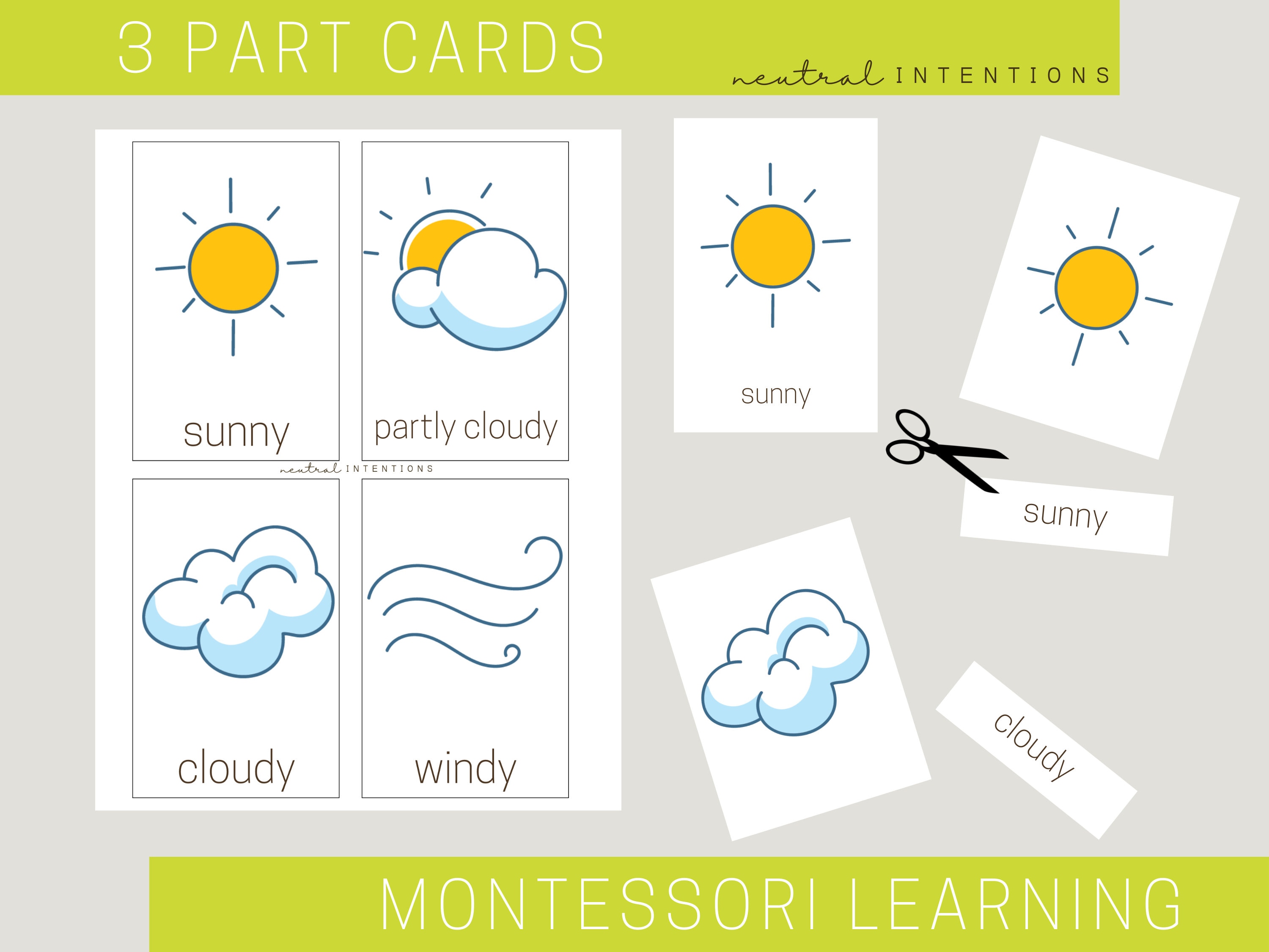 Weather Flashcards | Printable | Montessori | Preschool | Home School ...