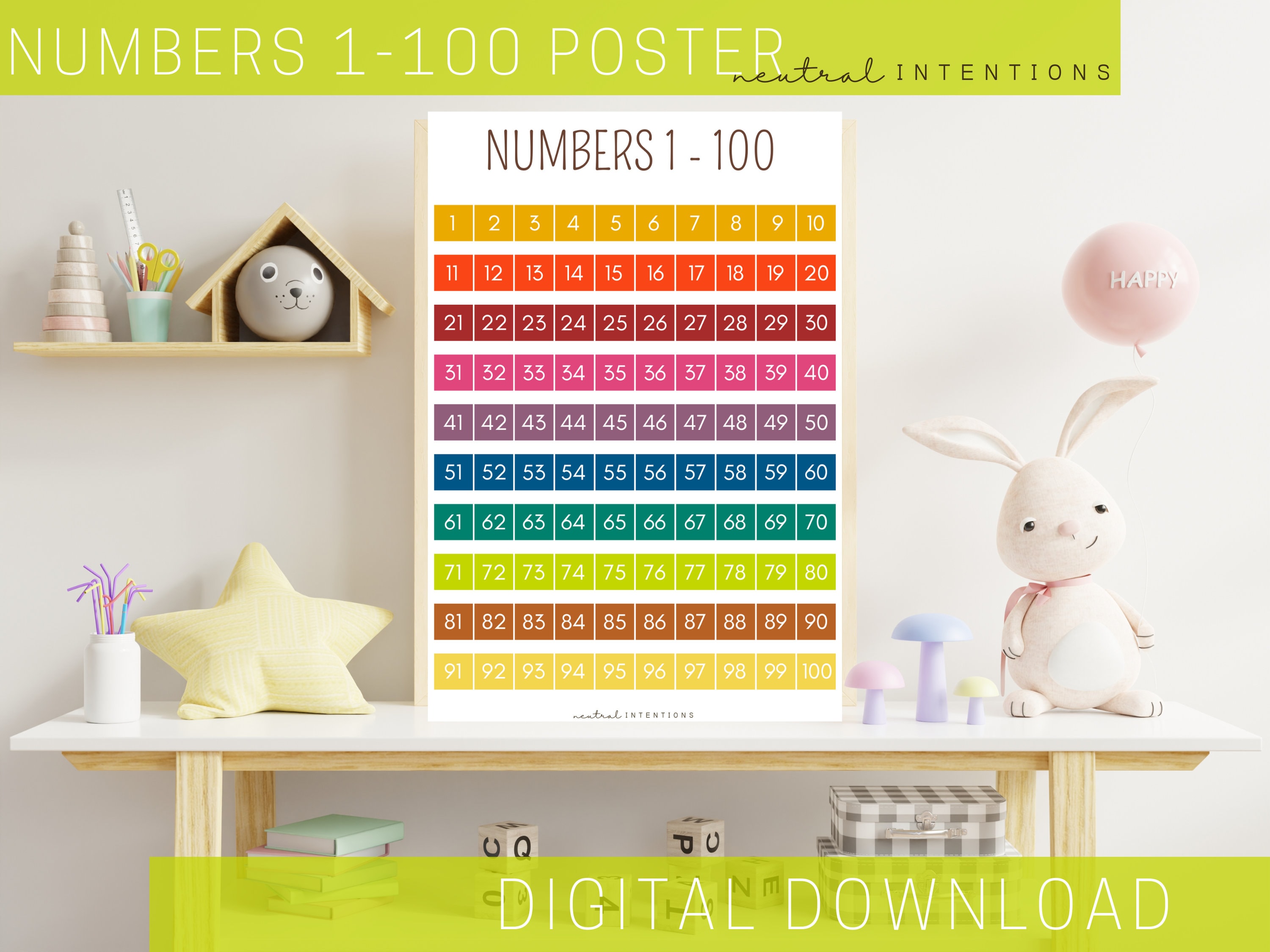 Numbers 1-100 Poster | Homeschool Learning | Printable | 3 Sizes - Etsy