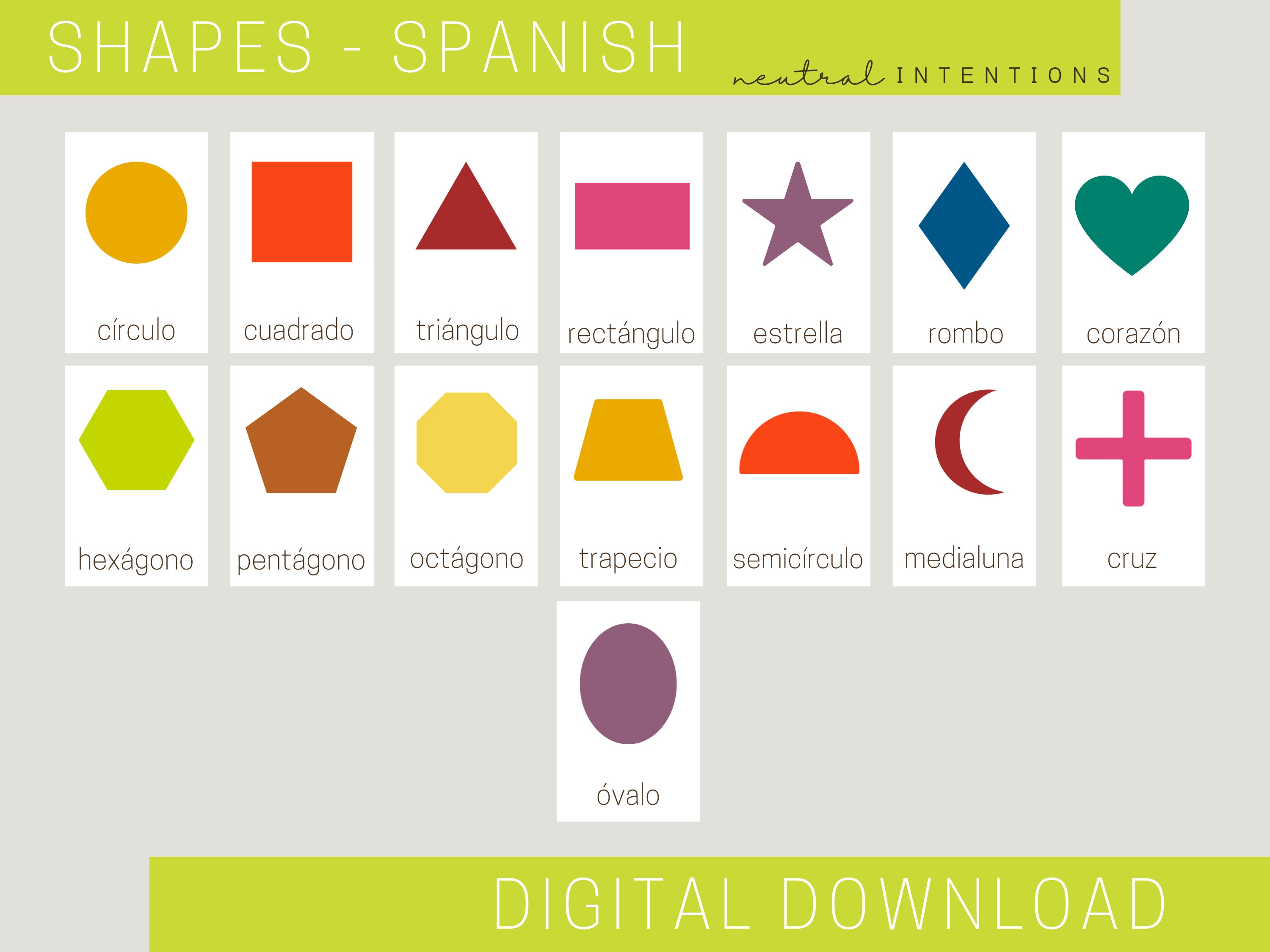SPANISH Minimal Shapes Flashcards | Printable | Montessori | Preschool ...