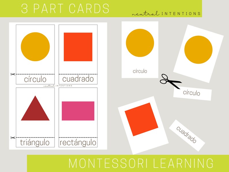 SPANISH Minimal Shapes Flashcards | Printable | Montessori | Preschool ...