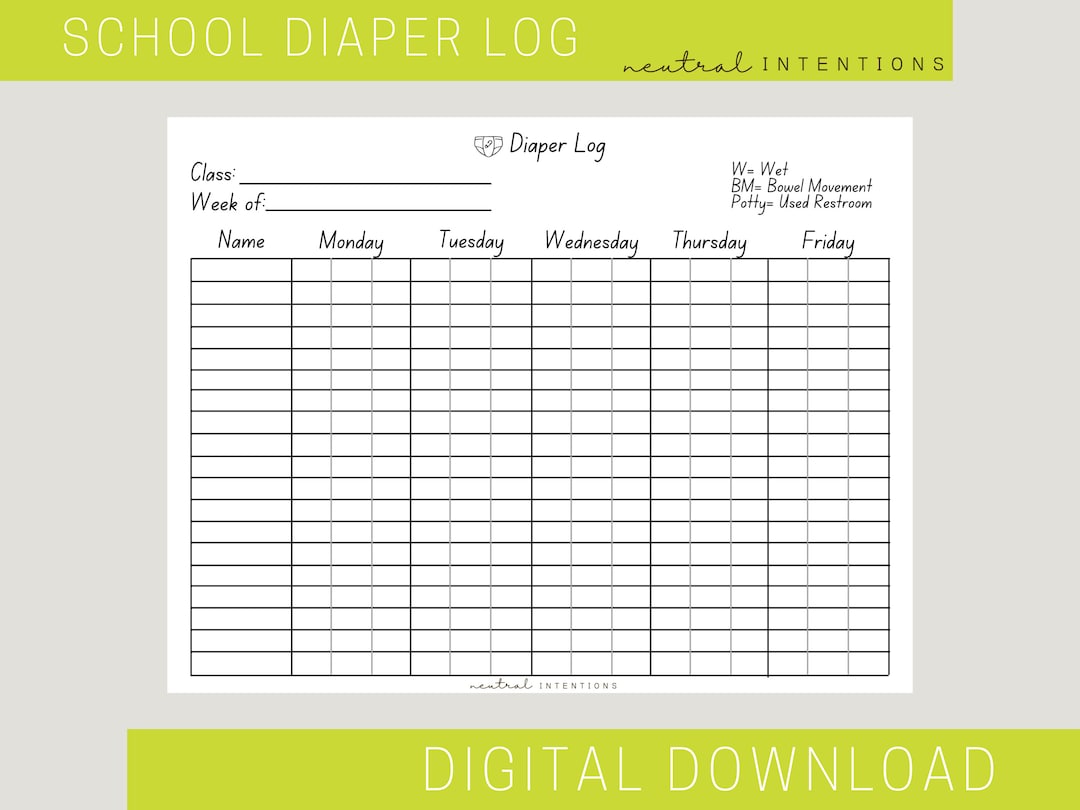 Preschool Classroom Diaper Log | Potty Training | Printable - Etsy