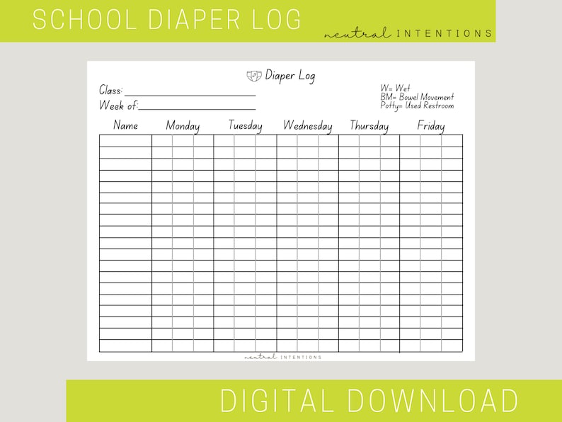 Preschool Classroom Diaper Log | Potty Training | Printable - Etsy