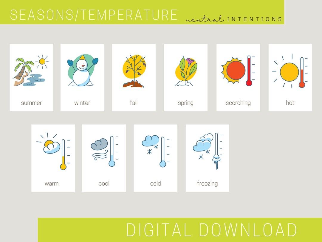 Seasons/temperature Flashcards | Printable | Montessori | Preschool ...