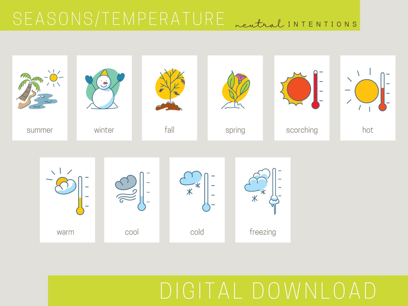 Seasons/temperature Flashcards | Printable | Montessori | Preschool ...