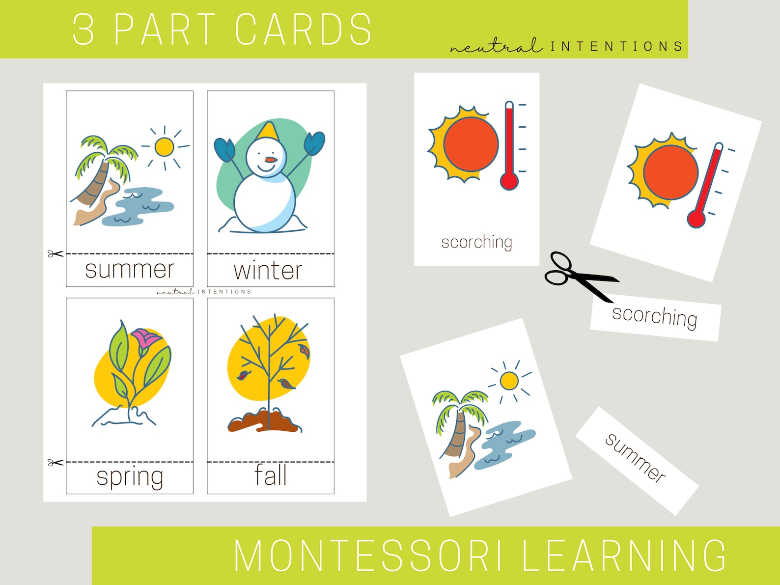 Seasons/temperature Flashcards | Printable | Montessori | Preschool ...